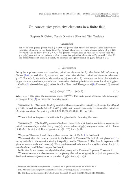 Pdf On Consecutive Primitive Elements In A Finite Field