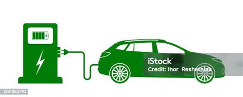 자동차 전기 요금 차량 충전 소의 아이콘 녹색 에코 충전기 자연 에너지의 상징 하이브리드 모터에 대한 기호 자동 배터리연료를 공급하는 빠른 전기 충전 스테이션 플러그 및