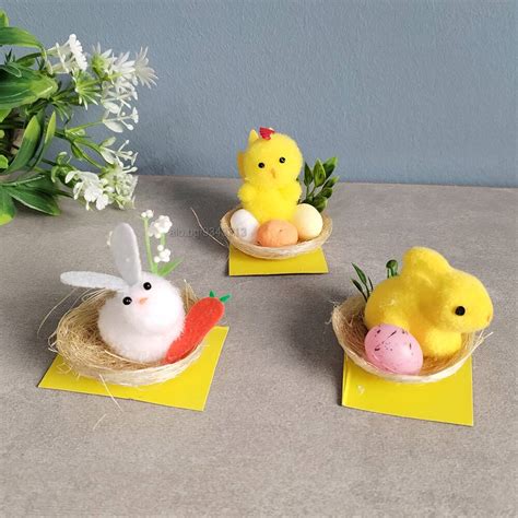 4506 Мини декорация за Великден Пиленце Зайче в гнездо 5 см Сувенир Ръчно изработени