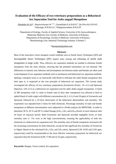 Pdf Evaluation Of The Efficacy Of Two Veterinary Preparations As A