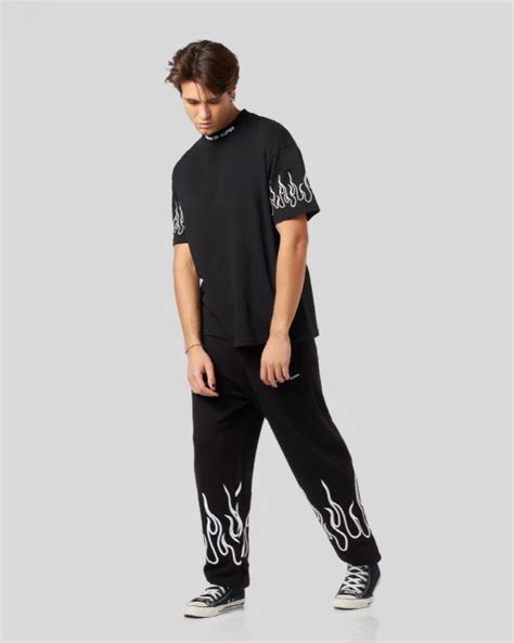 비전오브슈퍼 블랙 팬츠 화이트 자수 불꽃 Vision Of Super Kream