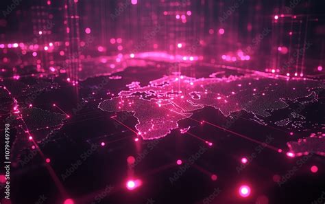 D Rendering Of Node System Software Pink Node Buttons On Dark Tech Interface With Glowing