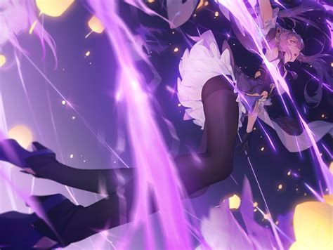 Zhiyan Li Keqing Genshin Impact Genshin Impact Highres Girl Armpits Cone Hair Bun