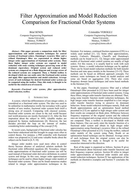 Pdf Filter Approximation And Model Reduction Comparison For