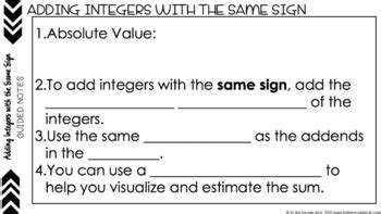 Adding Integers Digital Notes By To The Square Inch Kate Bing Coners