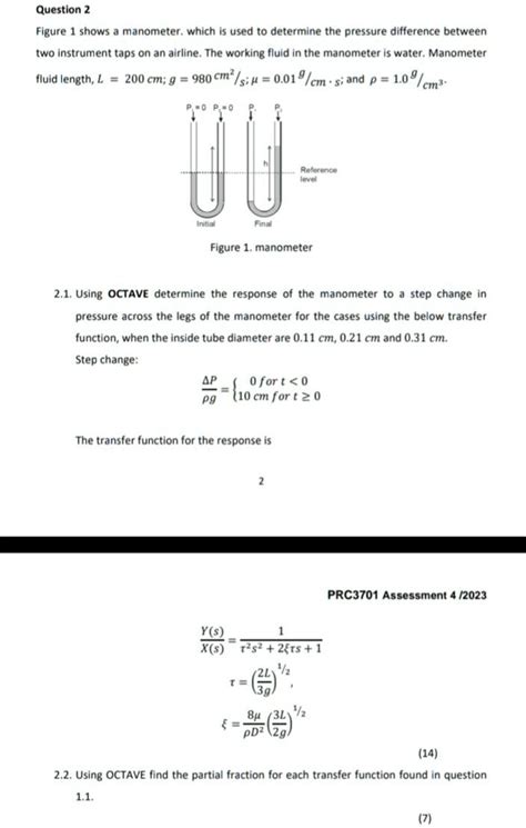 Question 2 Figure 1 Shows A Manometerwhich Is Used To Determine The Pressure Difference Between