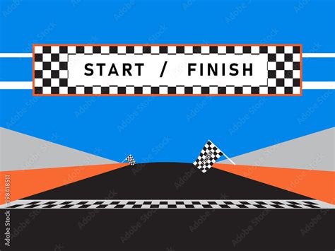 Finish Line And Checkered Flag Of Race Car Event In A Racetrack With A