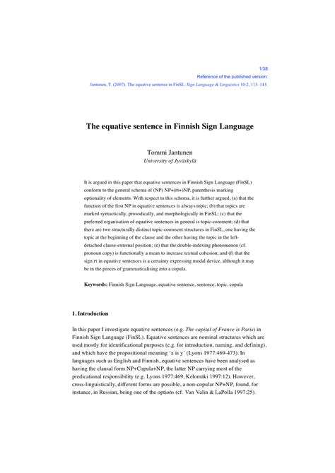 The Equative Sentence In Finnish Sign Language Docslib