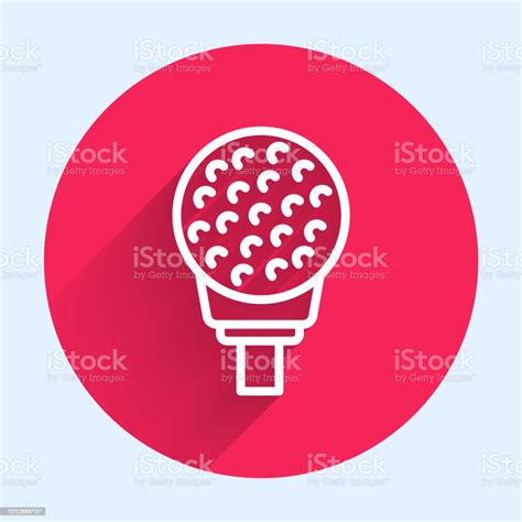 긴 그림자로 고립 된 티 아이콘에 흰색 라인 골프 공 빨간색 원 버튼입니다 벡터 경쟁에 대한 스톡 벡터 아트 및 기타 이미지 경쟁 골 스포츠 장비 골프 Istock