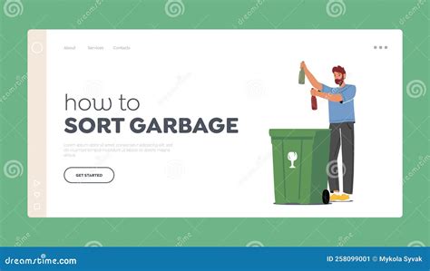 How To Sort Garbage Landing Page Template Man Throw Glass Bottles Into