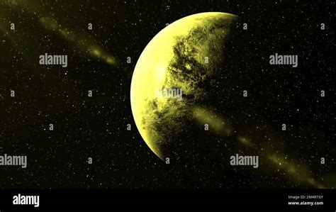 Black Background Motiona Yellow Moon In Cartoon Animation Rotating Around Its Axis And Next To