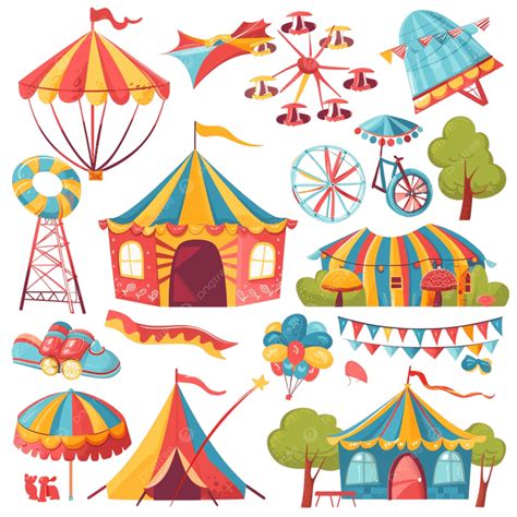 반짝이는 카니발 밤 유쾌한 박람회장 매력 장엄한 서커스 공연 정력적인 중도 스릴 투명 배경에서 격리된 회오리바람 재미있는 마술 공연 사육제 제전 공정한 Png 일러스트