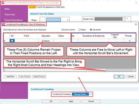 adding conditional formatting rules for onepager for version 7 2