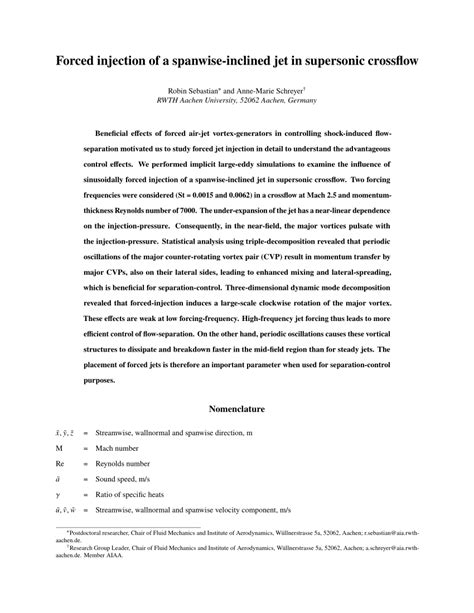 Pdf Forced Injection Of A Spanwise Inclined Jet In Supersonic Crossflow