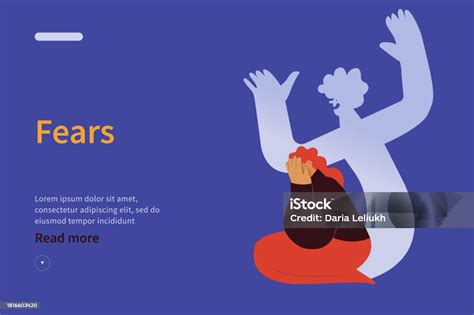두려움 웹 사이트 개념입니다 당신을 괴롭히는 불안감 자신에게서 나오는 유령의 악 불안 압박감을 두려워하는 여자 거대한 공포의 그림자 현대 평면 벡터 일러스트 레이 션 강박에