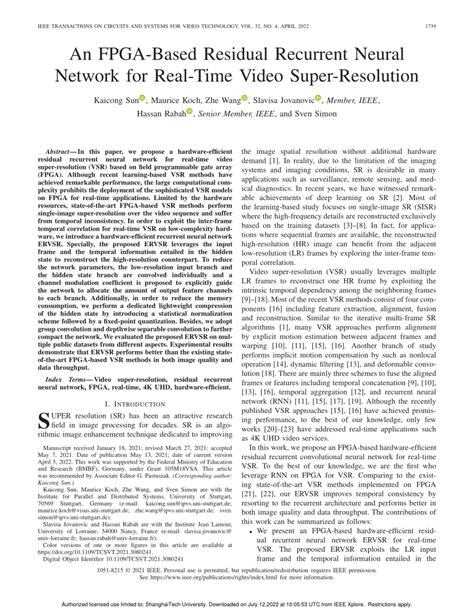 Pdf An Fpga Based Residual Recurrent Neural Network For Real Time Video Super Resolution