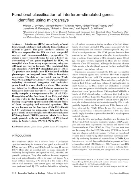 Pdf Functional Classification Of Interferon Stimulated Genes Identified Using Microarrays