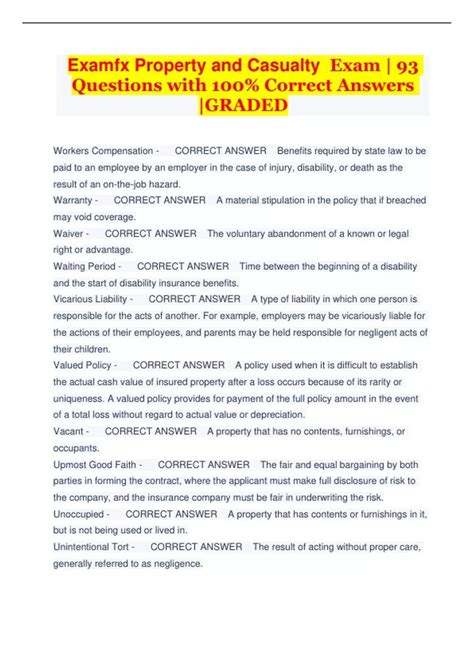 Exam Fx Property And Casualty Exam 93 Questions With 100 Correct
