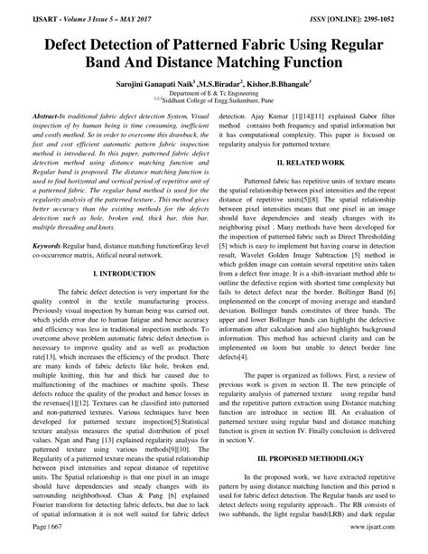 PDF Defect Detection Of Patterned Fabric Using Regular Band And