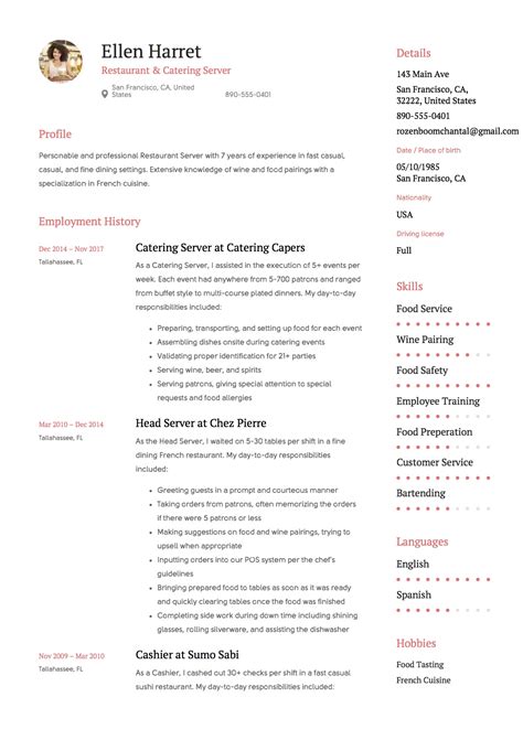 Full Guide Restaurant Server Resume 12 Pdf Examples 2019