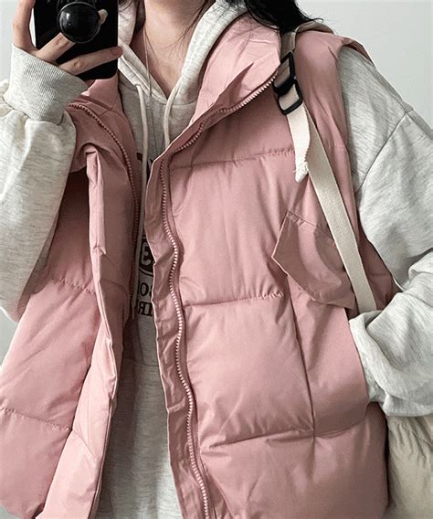따뜻포근 루즈핏 하이넥 파스텔 베이직 경량 패딩 조끼 베스트 3color 에이블리