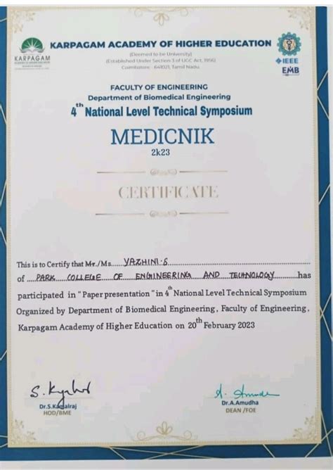 Yazhini S On Linkedin Paperpresentation Research Certification Karpagamacademy