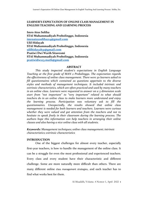 Pdf Learners Expectation Of Online Class Management In English