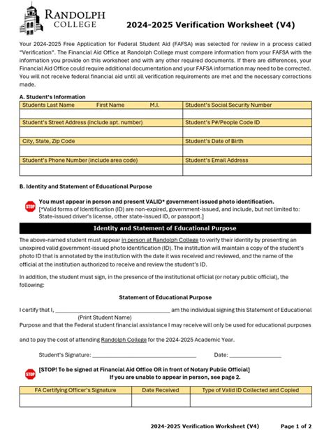 2425 V4 Verification Worksheet Pdf Identity Document Notary Public