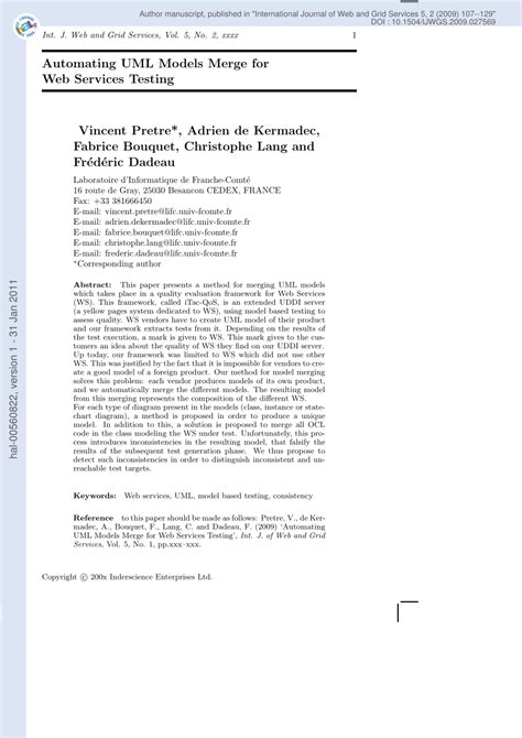 Pdf Automated Uml Models Merging For Web Services Testing