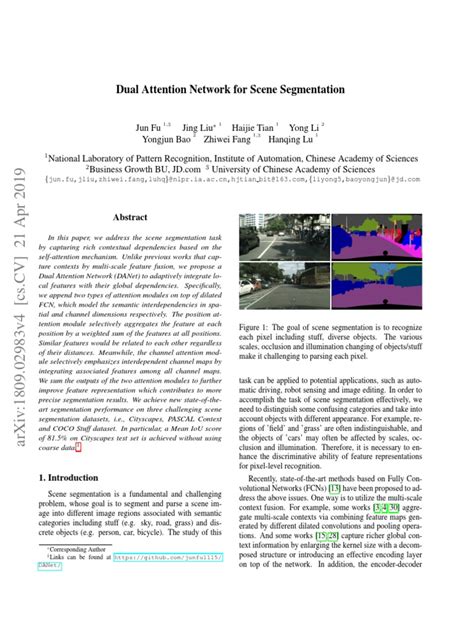 Dual Attention Network For Scene Segmentation Pdf Image Segmentation Attention