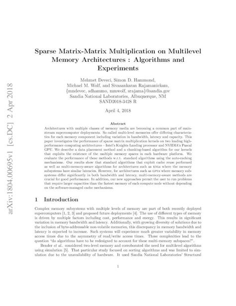 Pdf Sparse Matrix Matrix Multiplication On Multilevel Memory · 2018 4 4 · Sparse Matrix