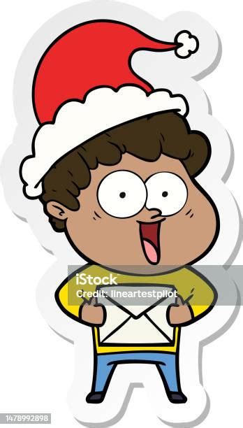 산타 모자를 쓰고 행복한 남자의 손으로 그린 스티커 만화 낙서 드로잉에 대한 스톡 벡터 아트 및 기타 이미지 낙서 드로잉 남자 놀라움 Istock