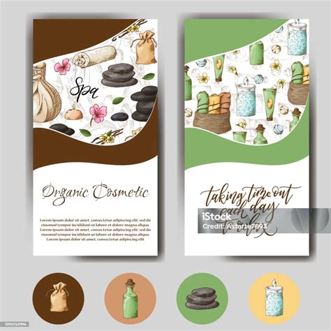 스파 포스터 템플릿입니다 기호 및 스케치 스타일에서 요소입니다 벡터 일러스트 레이 션 건강한 생활방식에 대한 스톡 벡터 아트 및