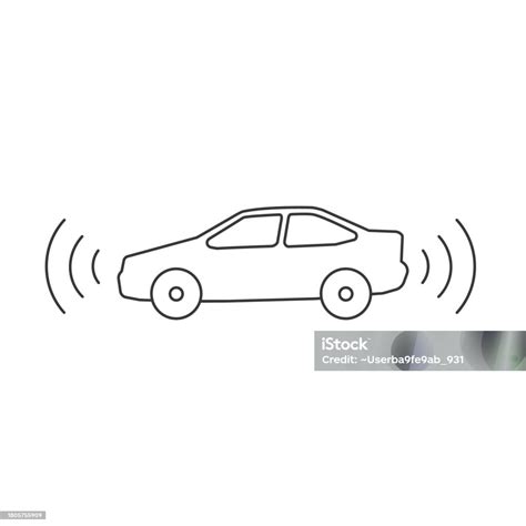 주차 센서 라인 아이콘 후면 또는 전면 도로 뷰 백업 카메라 고속도로 안전 지원 경보 차량 보안 편집 가능한 스트로크 벡터 일러스트 레이 션 레이더에 대한 스톡 벡터 아트