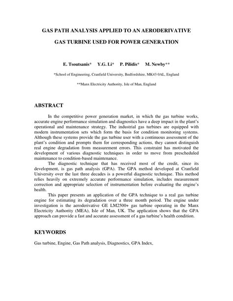 Pdf Gas Path Analysis Applied To An Aeroderivate Gas Turbine Used For Power Generation