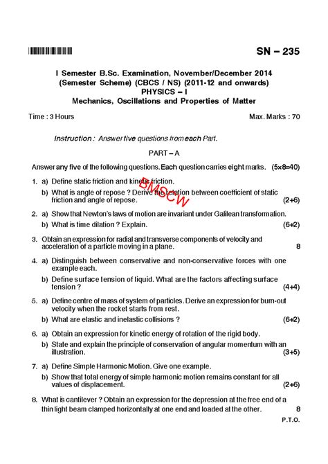 Physics Practice Question Papers P T B XPQSB SN I Semester B Examination Studocu