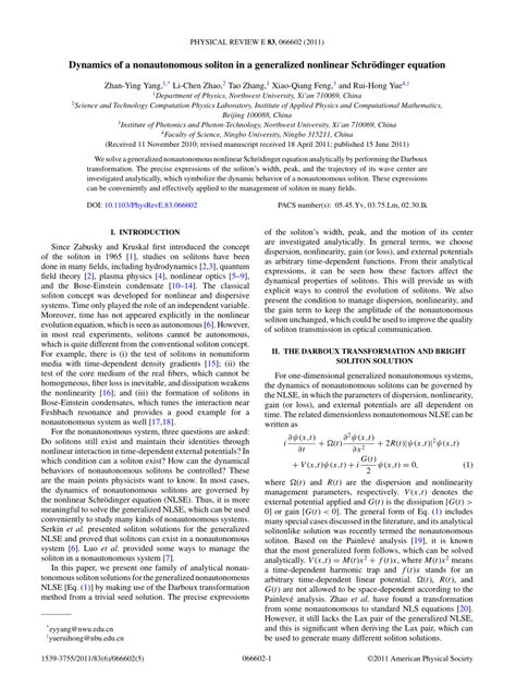 Pdf Dynamics Of A Nonautonomous Soliton In A Generalized Nonlinear
