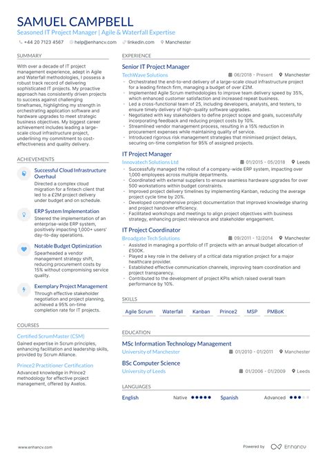 It Project Manager Cv Examples And Guide For 2025