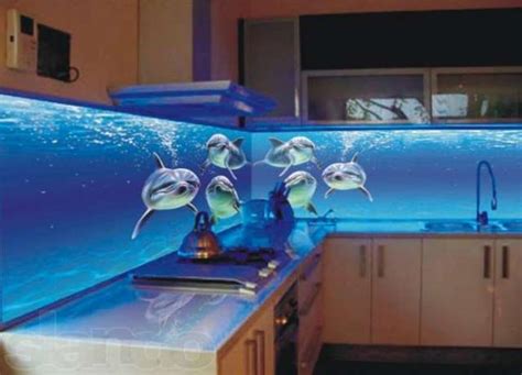Colorful Glass Backsplash Ideas Adding Digital Prints To Modern Kitchen