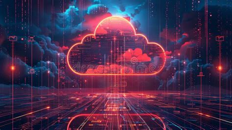 Futuristic Cloud Computing Concept With Glowing Digital Data And Network Connections In A Neon