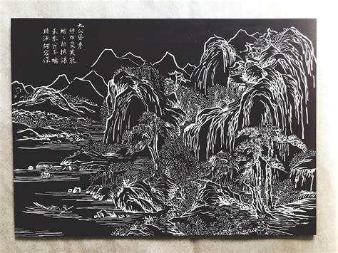 手工雕刻黑白木刻版画风景wuhaiting 站酷zcool