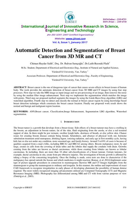 Pdf Automatic Detection And Segmentation Of Breast Cancer From 3d Mr And Ct