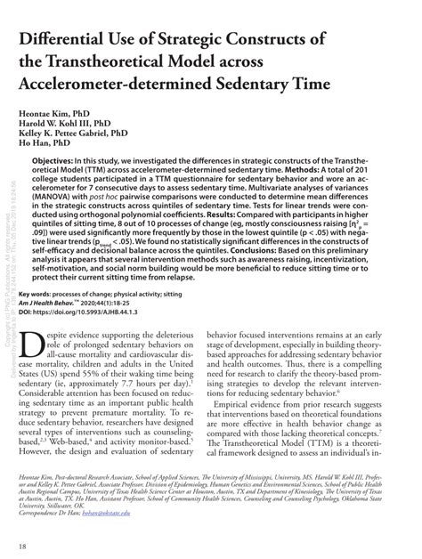 Pdf Differential Use Of Strategic Constructs Of The Transtheoretical Model Across