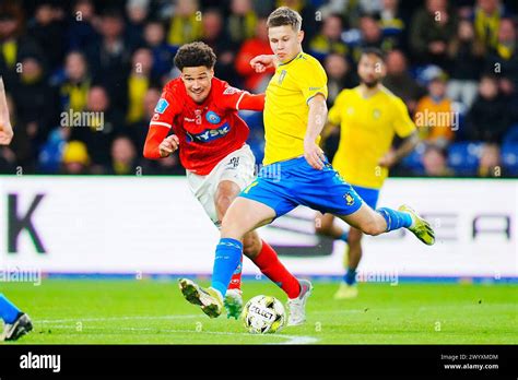 Filip Bundgaard Broendby And Joel Felix Silkeborg L Vies For The Ball In The Superliga Match