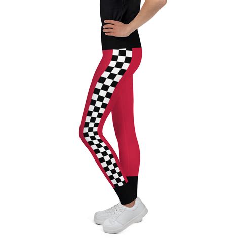 Teen Pit Crew Costume Checkered Flag Racing Leggings Cosplay