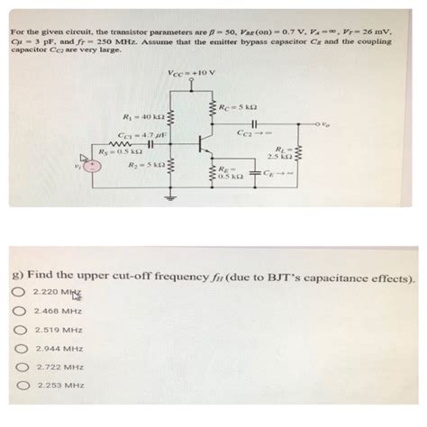 solved for the given circuit the transistor parameters are