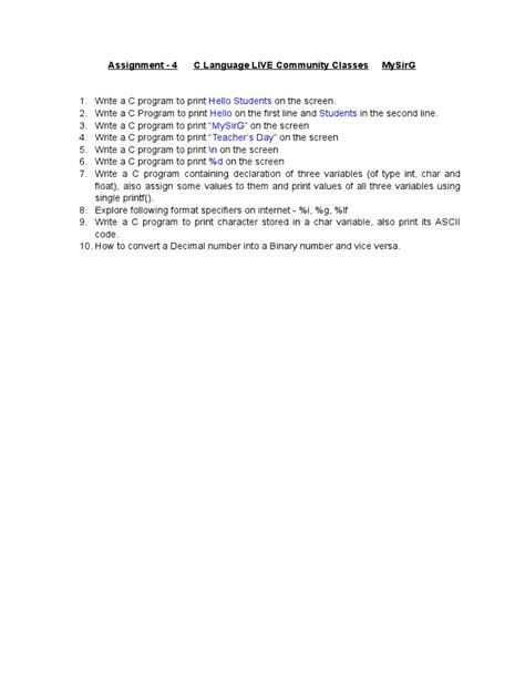 Assignment 4 C Language Live Community Classes Mysirg Pdf