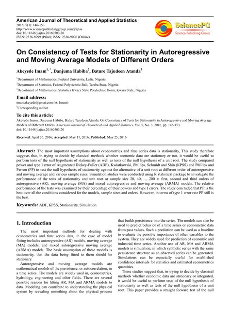 Pdf On Consistency Of Tests For Stationarity In Autoregressive And Moving Average Models Of