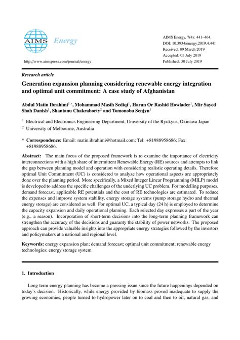 Pdf Generation Expansion Planning Considering Renewable Energy Integration And Optimal Unit