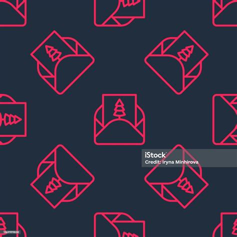 크리스마스 파티 초대 카드 아이콘 검은 배경에 절연 원활한 패턴과 레드 라인 봉투 메리 크리스마스와 새해 복 많은 새해 벡터